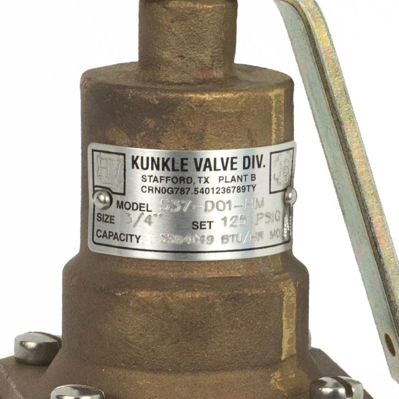 Kunkle Safety Relief Valve 3/4″ inlet 1″ Outlet 125psig Model 537-D01-HM | High Purity Equipment